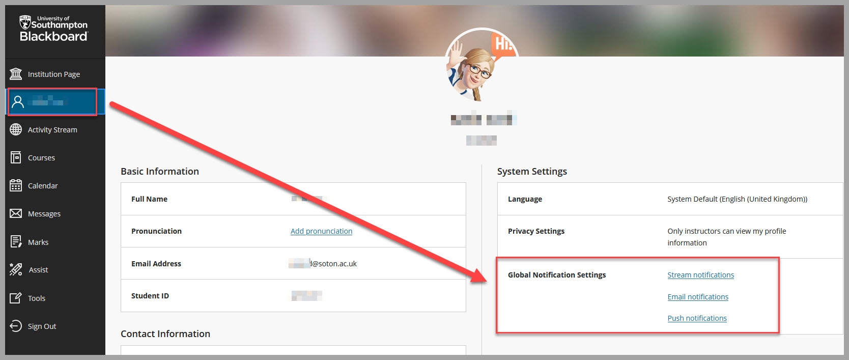 Blackboard – Profile and Notification Settings – eLearning Support and ...