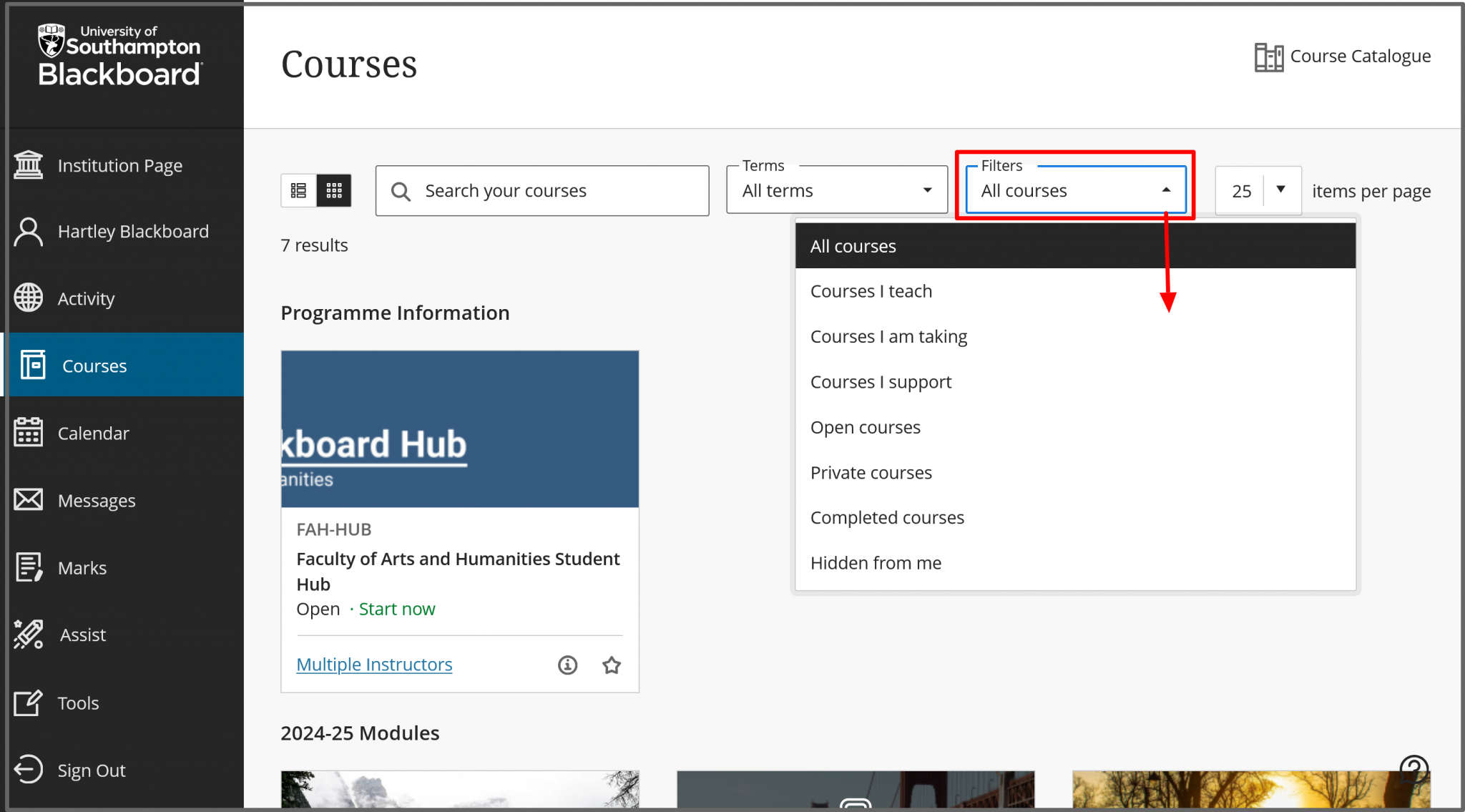 Blackboard – Find and Organise your list of courses – eLearning Support ...
