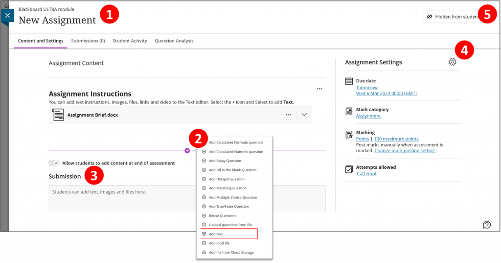 Blackboard Ultra – Create an Assignment – eLearning Support and Resources