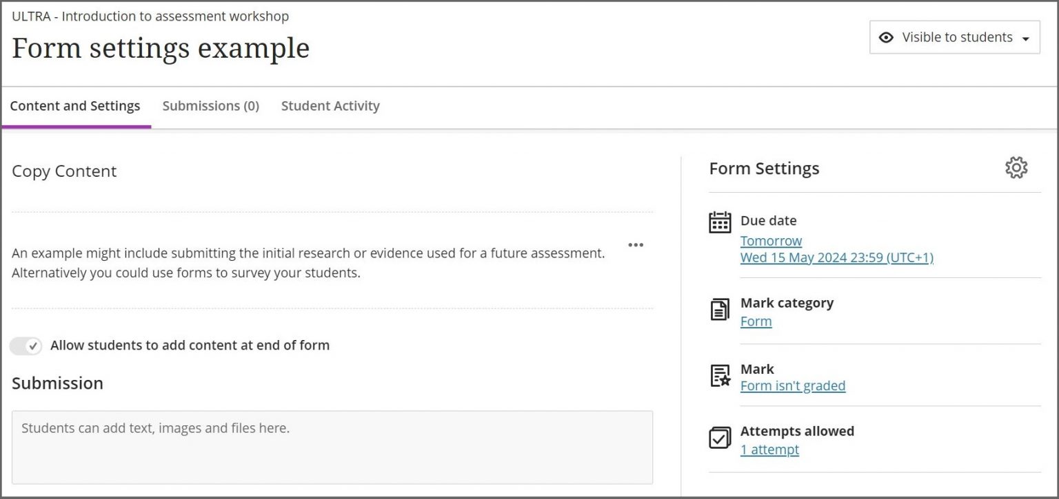 Blackboard Ultra – Using Forms – eLearning Support and Resources
