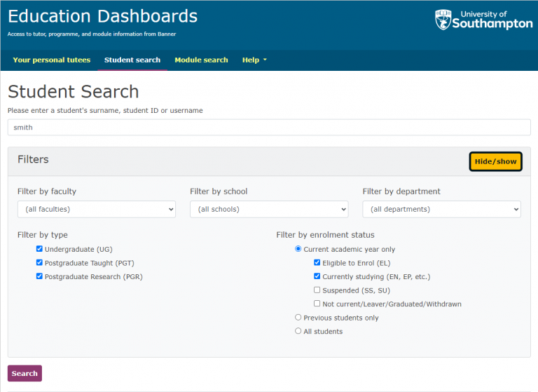 Education Dashboard – View student information – eLearning Support and ...